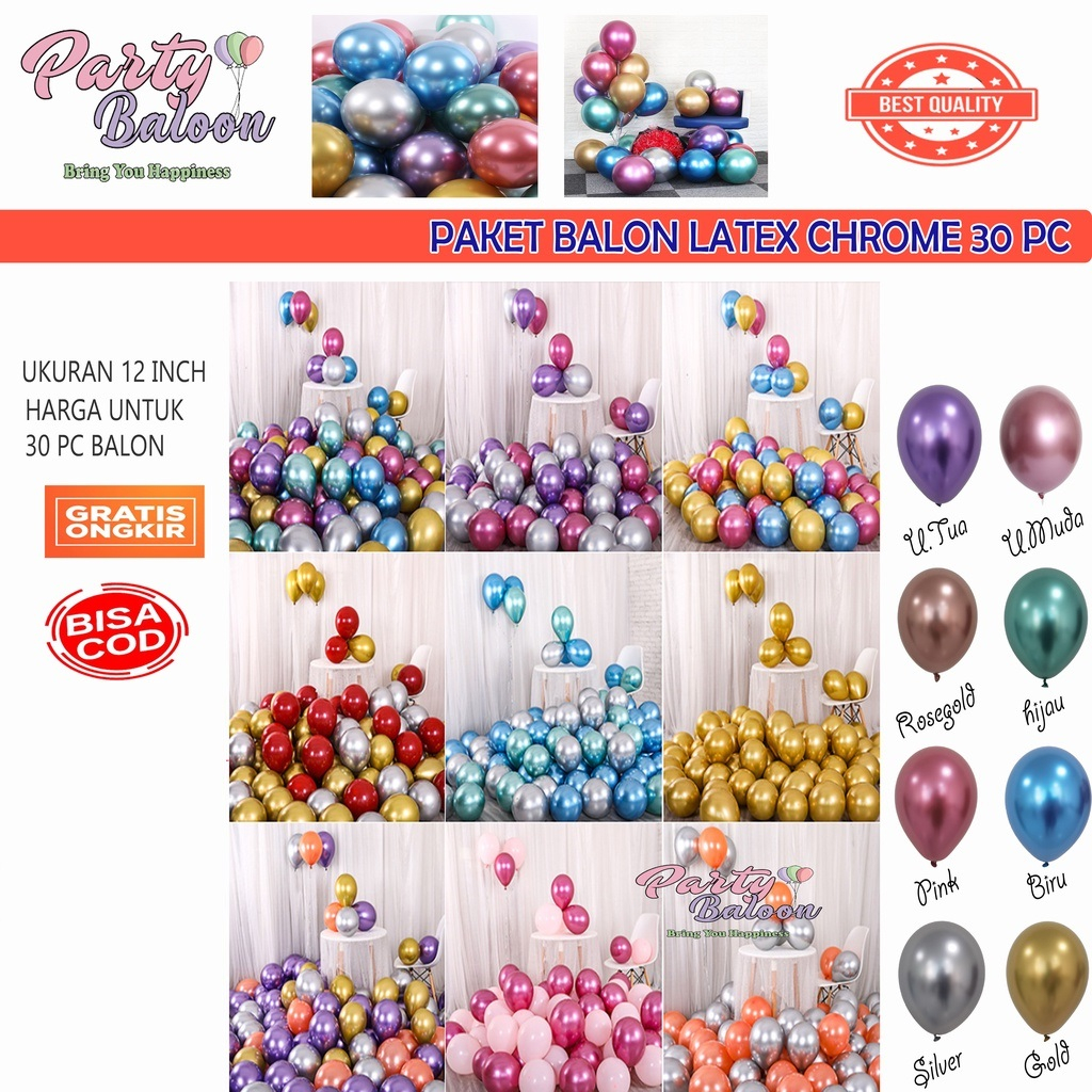 Jual Paket Balon Ulang Tahun Latex Chrome Double Metalik ultah ukuran ...