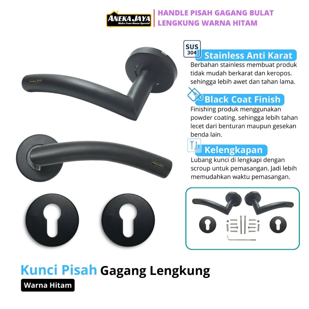 Jual Handle Pintu Kunci Pisah Hitam Doff Stainlees Steel Anti Karat ...