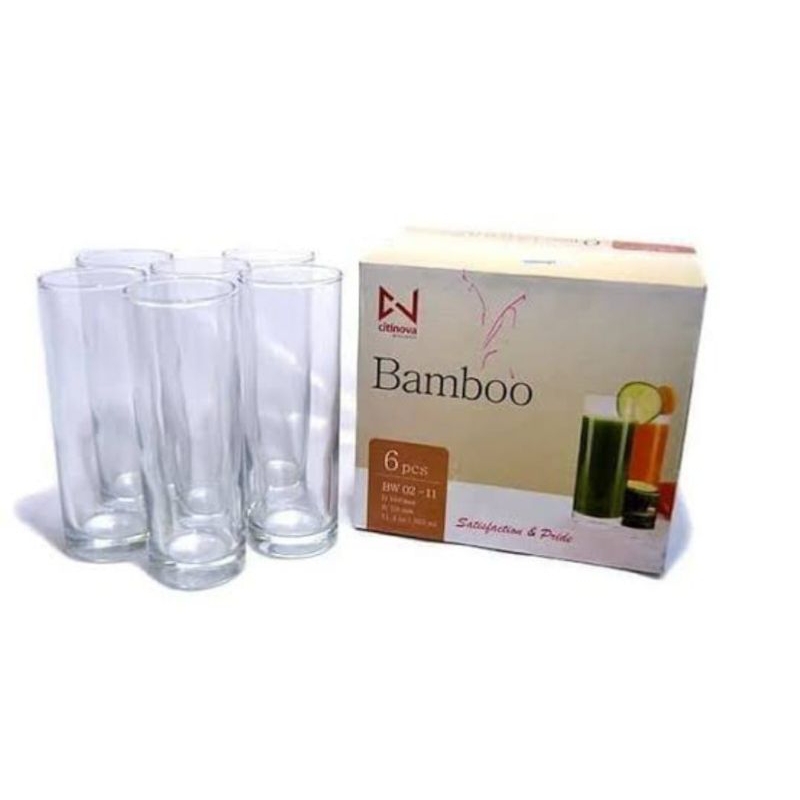 Jual Gelas Citinova Bamboo Gelas Air Kaca 340ml Isi 6 pcs | Shopee ...