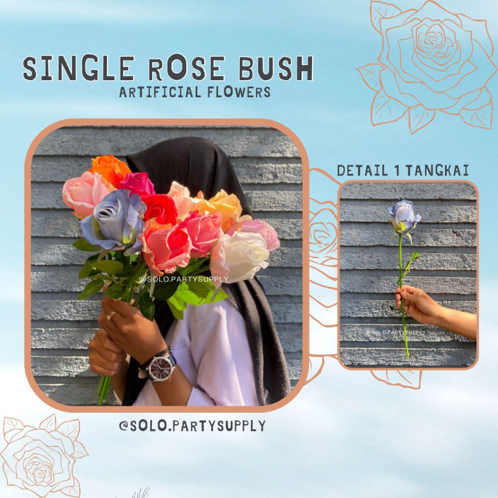 Jual (TT) TERMURAH SINGLE ROSE BUSH ARTIFICIAL FLOWERS BUNGA MAWAR ...