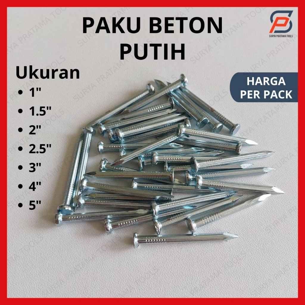 Jual Paku Beton Putih Tembok Per Pack 1" 1.5" 2" 2.5" 3" 4" 5" Inch Inci Eceran Concrete Nails ...