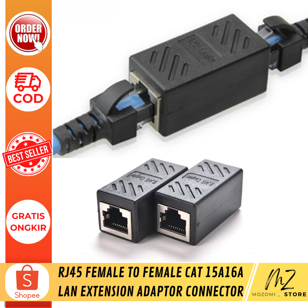 Jual RJ45 Female to Female Cat 15A16A LAN Extension Adaptor Connector ...