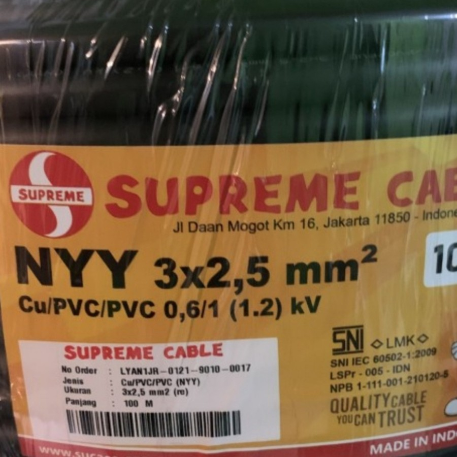 Jual Kabel Listrik Tunggal isi 3 NYY 3X2,5mm SUPREME @100Mtr NYY 3x2,5 3x2.5 3x2.5mm | Shopee ...