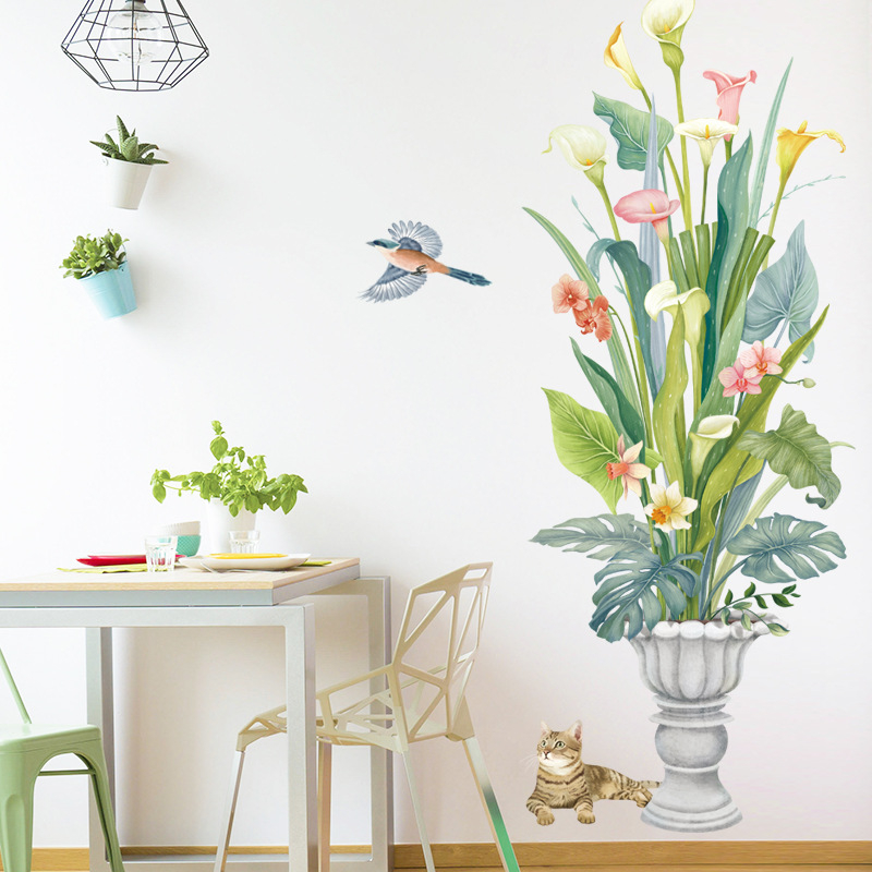 Jual WALLSTIKER STIKER DINDING Q 210 GAMBAR POT BUNGA DAUN TULIP DEKORASI RUMAH RUANG TAMU ...