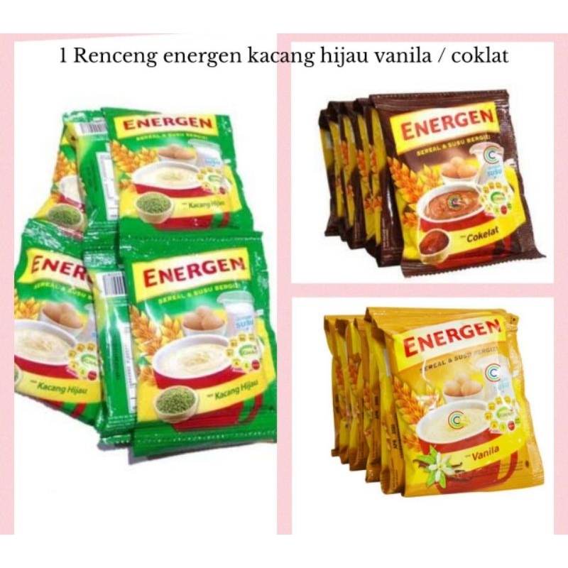 Jual Energen Susu Cereal Rasa Kacang hijau / vanila / coklat isi 10 ...