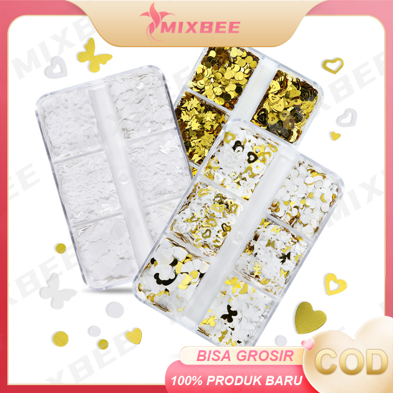Jual 6 Grid / Box Payet Glitter Sequin Bentuk Kupu-Kupu/Hati Untuk Nail ...