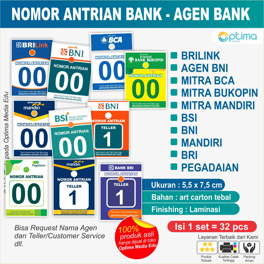 Jual Kartu Nomor Antri / Antrian Agen Bank / Bank / Pegadaian / Teller ...