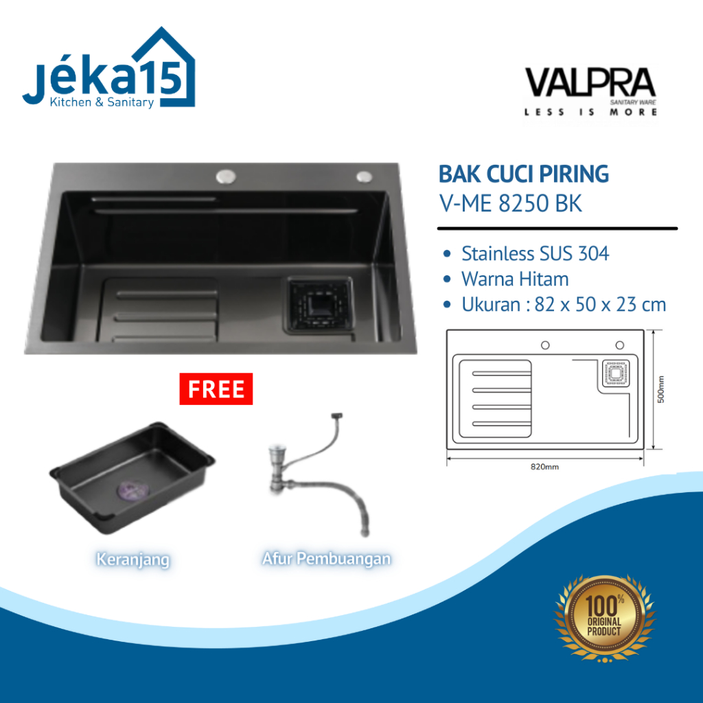 Jual VALPRA V-ME 8250 BK BAK CUCI PIRING STAINLESS STEEL | Shopee Indonesia
