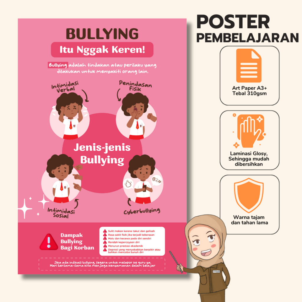 Jual Bu Guru Ria - Poster Stop Bullying di Lingkungan Sekolah Disertai Ajakan Lapor Jika Ada ...