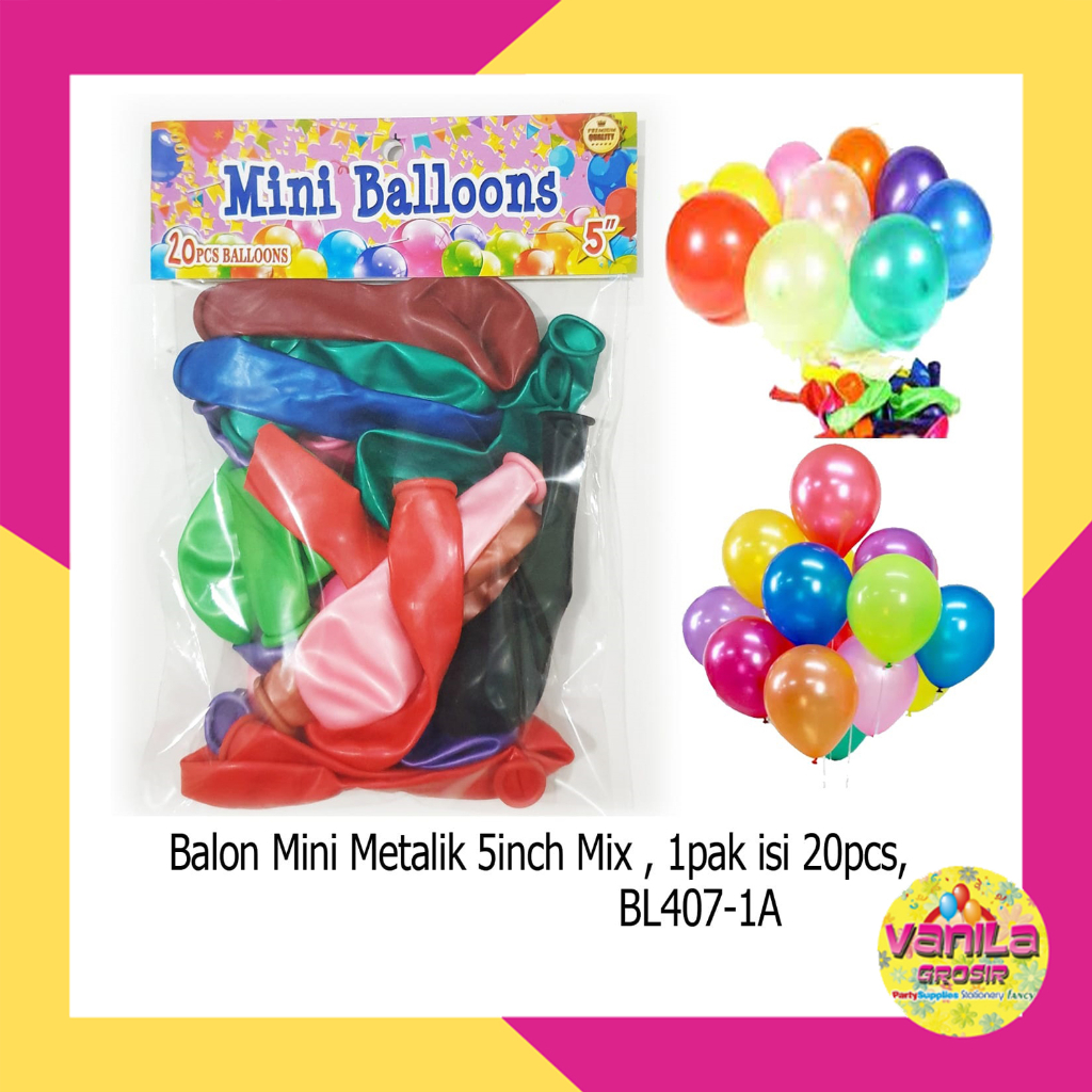 Jual (1 Pak Isi 20Pcs) Balon Latex Metalik Mini, balon metalik 5inch ...