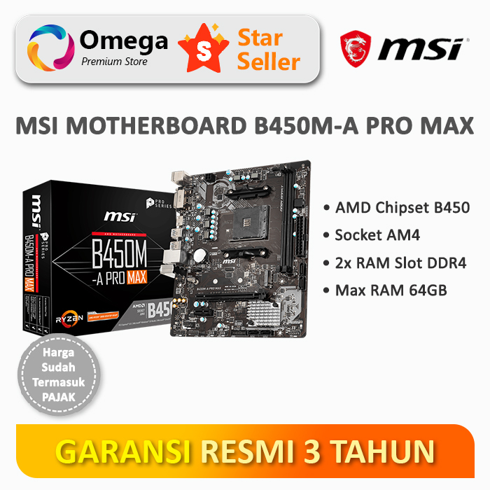 Jual MSI Motherboard B450M-A Pro Max D4 | Shopee Indonesia