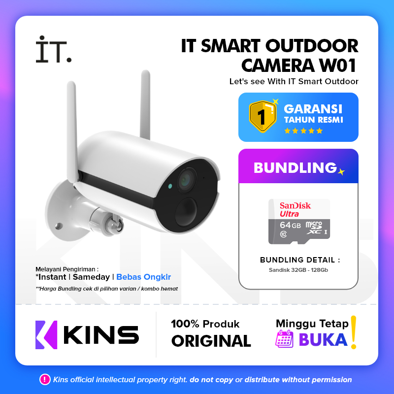 Jual IT W01 Smart Outdoor Camera CCTV Wifi Wireless FHD 1080P IP65 IP ...
