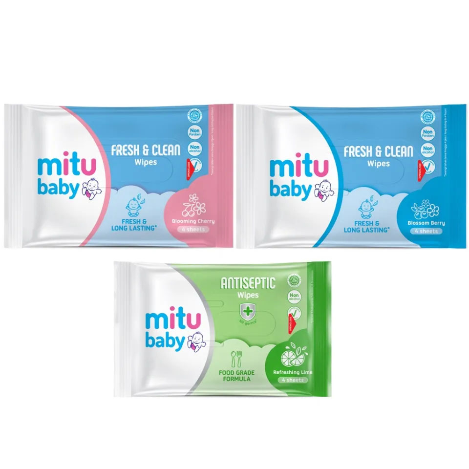 Jual MITU BABY TISSUE BASAH 4 SHEETS WET WIPES NON ALCOHOL BAYI ...