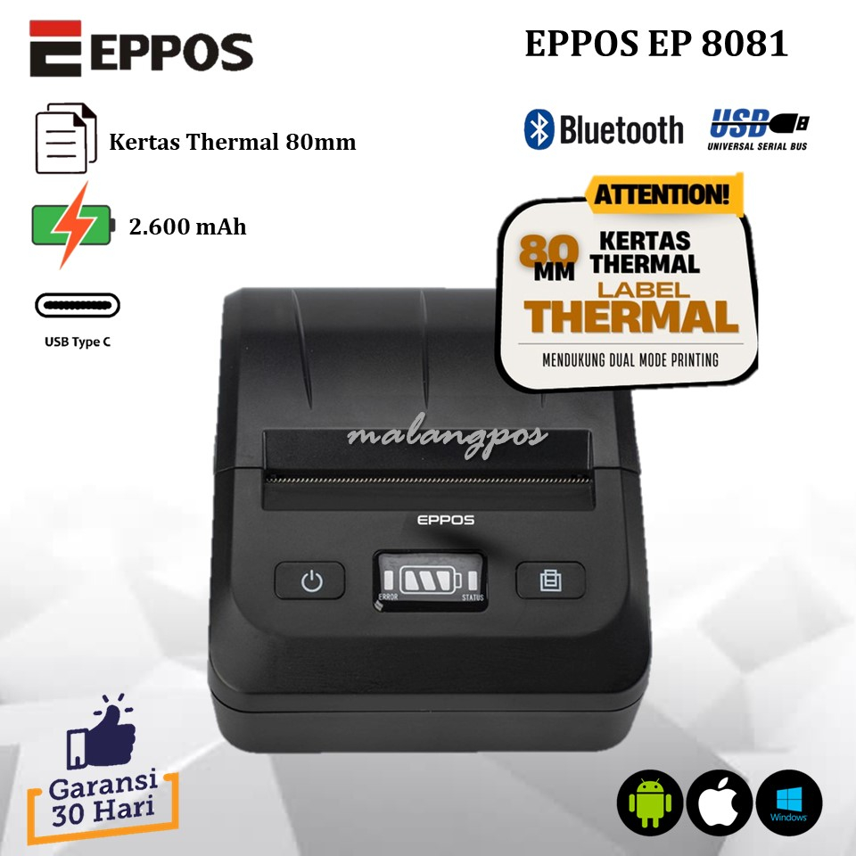 Jual Eppos EP8081 Mini Printer Struk PPOB RPP02N Mobile Printer Bluetooth Thermal 80mm Cetak ...