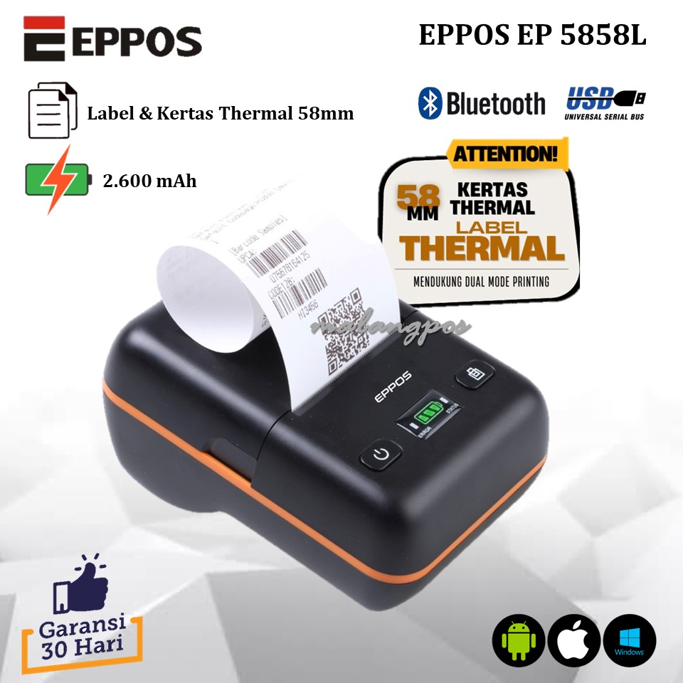Jual Eppos EP5858L Mini Printer Struk RPP02 Mobile Printer Bluetooth Thermal 58mm Cetak Resi ...