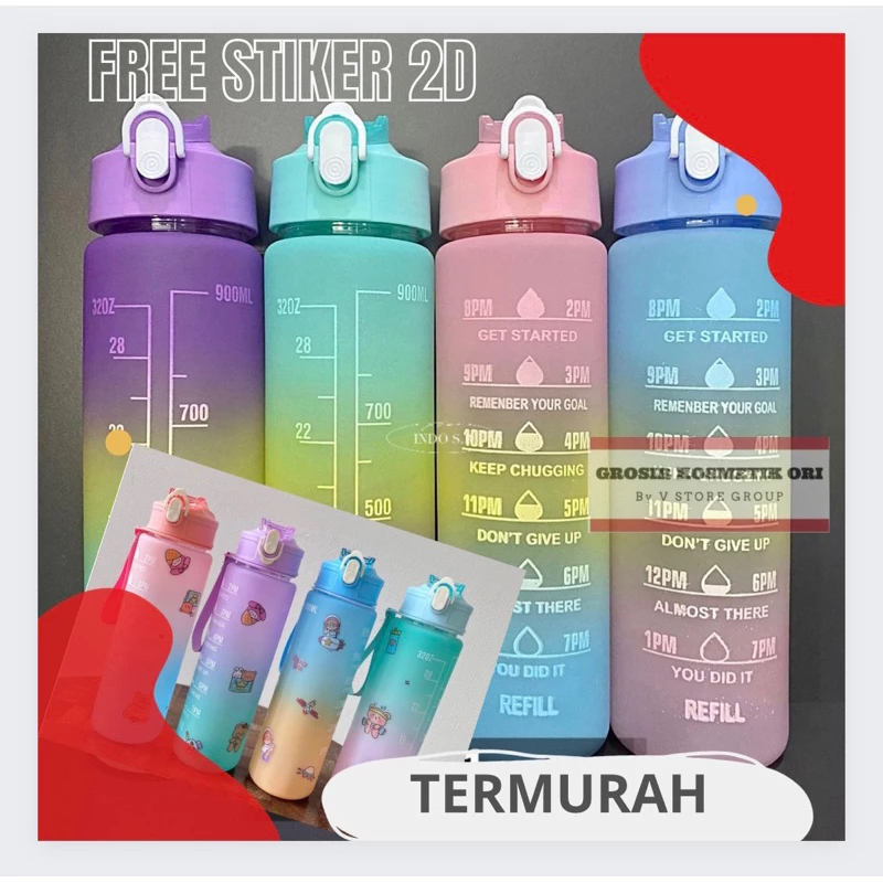 Jual Botol Minum Korea VIRAL Tritan Motivasi Warna 1 Liter Thumbler ...