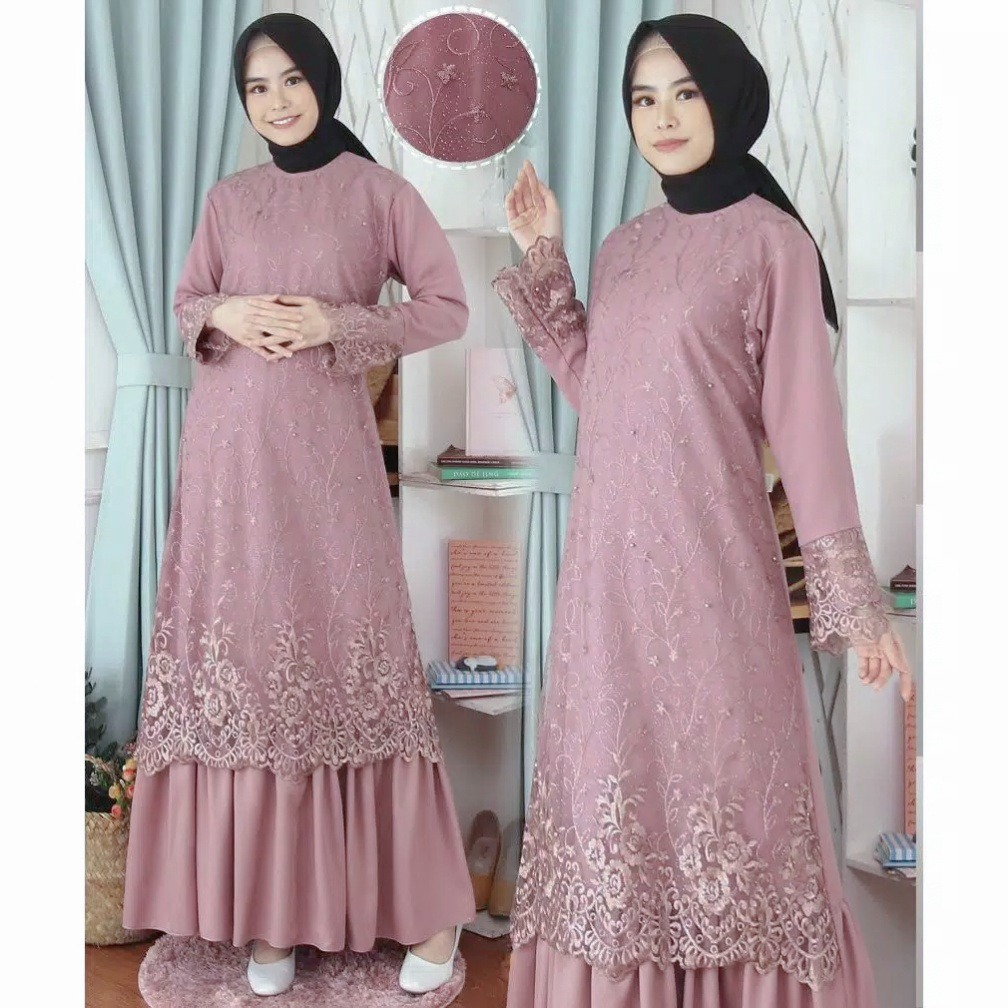 Jual Paramita Dress Gamis Brukat Tile Premium Jumbo / Gamis Pesta Mewah Elegan Kondangan ...