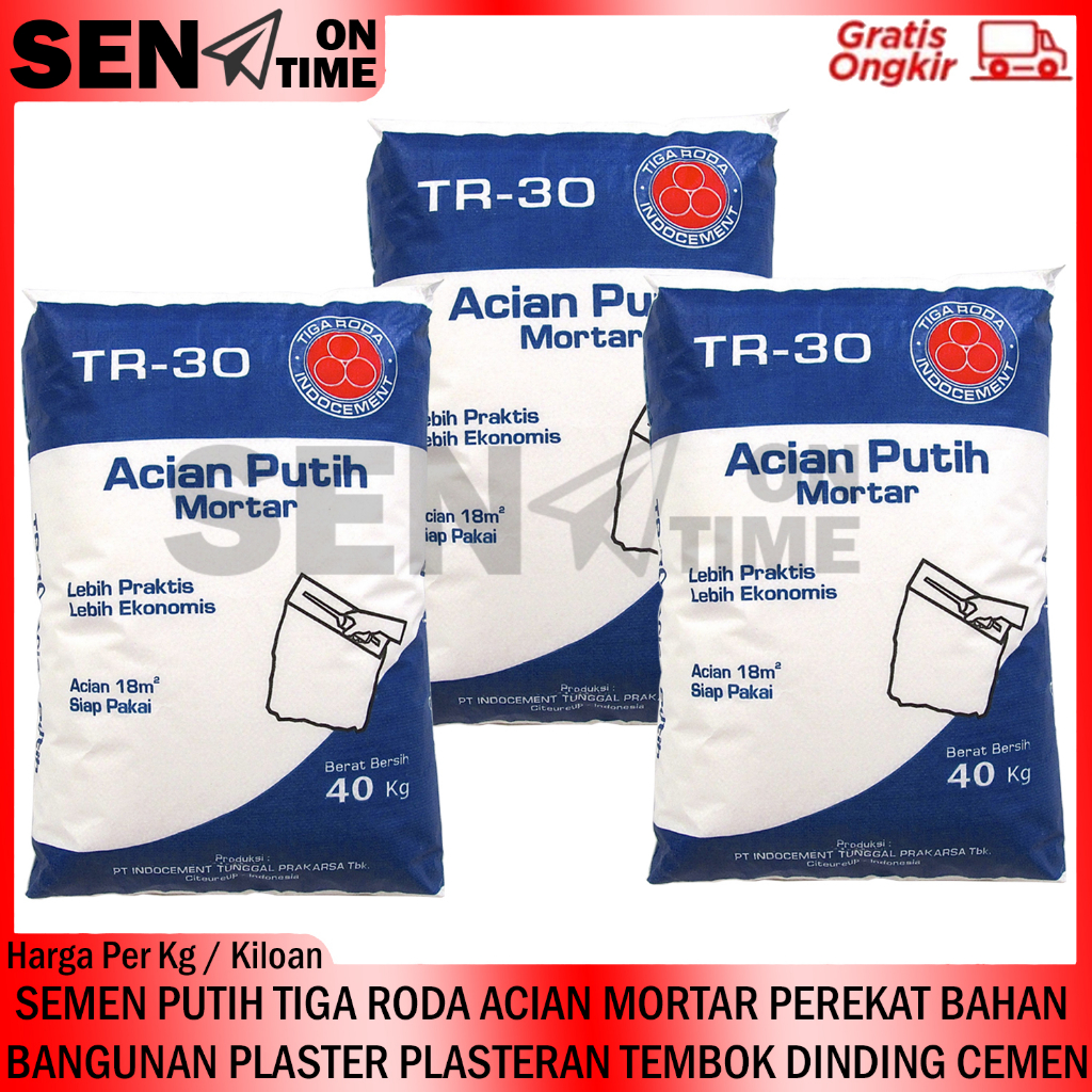 Jual SEMEN ACIAN PUTIH TIGA RODA WHITE MORTAR TR 30 KILOAN PER 1 KG ...