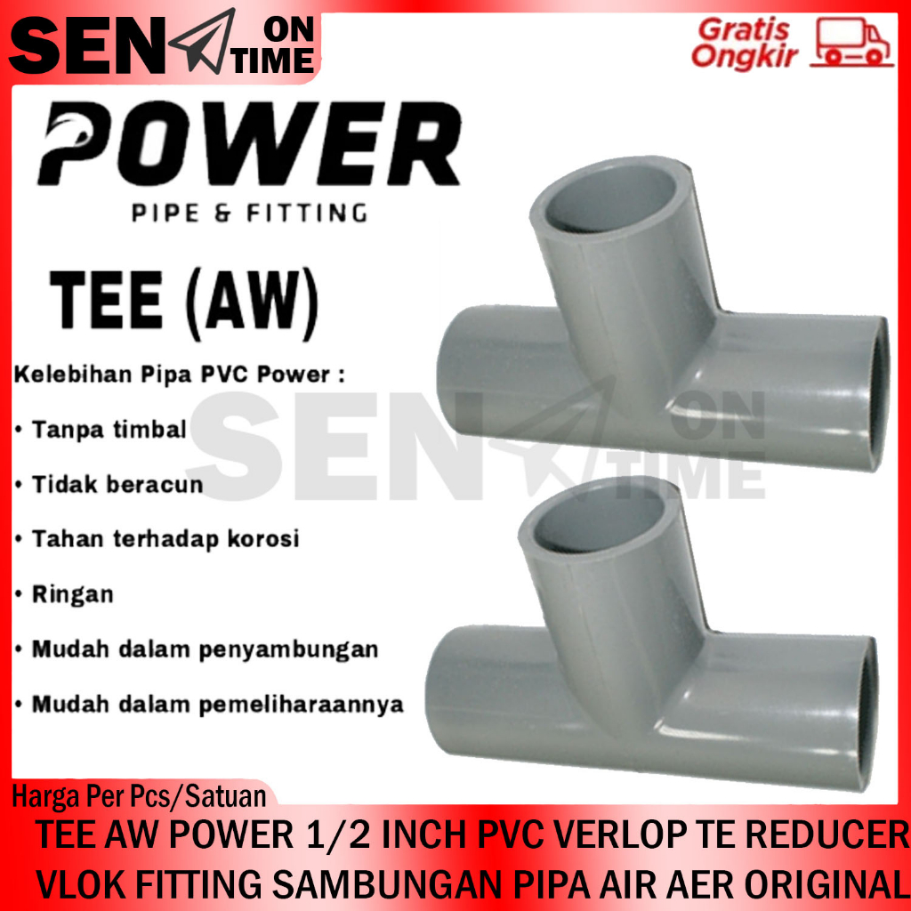 Jual TEE AW POWER 1/2 INCH PVC VERLOP TE REDUCER VLOK POLOS FITTING SAMBUNGAN LETER T PIPA TEBAL ...