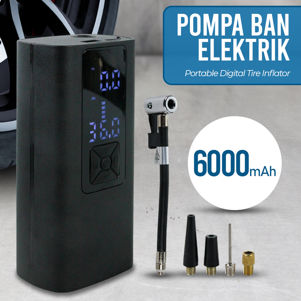 Jual Pompa Ban Elektrik Digital Tire Inflator Portable 6000mAh Hitam ...