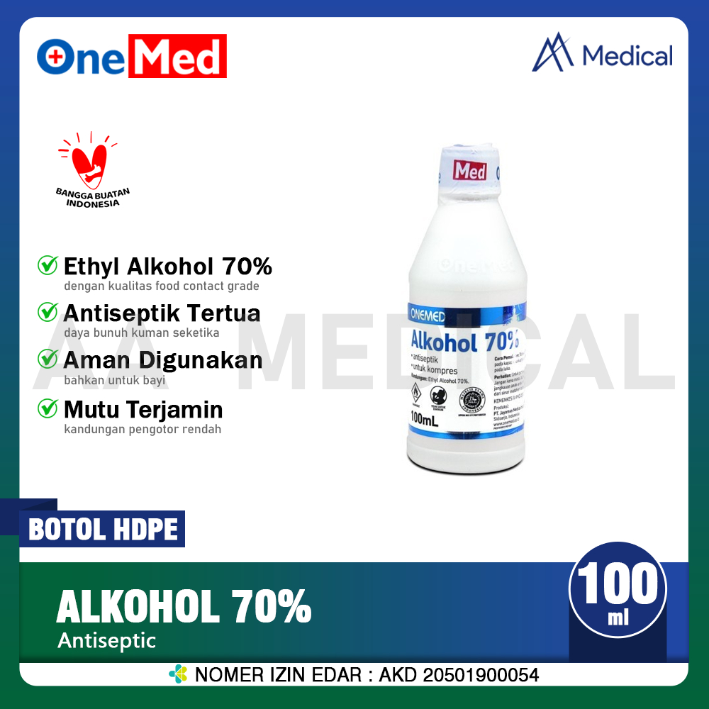 Jual ONEMED Alcohol 70% Alkohol Antiseptik Kemasan Botol Ukuran 100ml ...