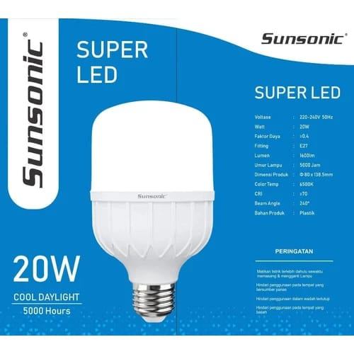 Jual Lampu Led 20 Watt Sunsonic 20w Kapsul Tabung 20W Putih Murah SNI | Shopee Indonesia