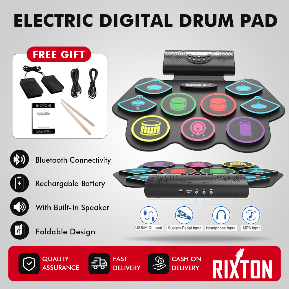 Jual Rixton Electronic Drum Set 9 Pads Bluetooth Roll-Up Digital Drum ...
