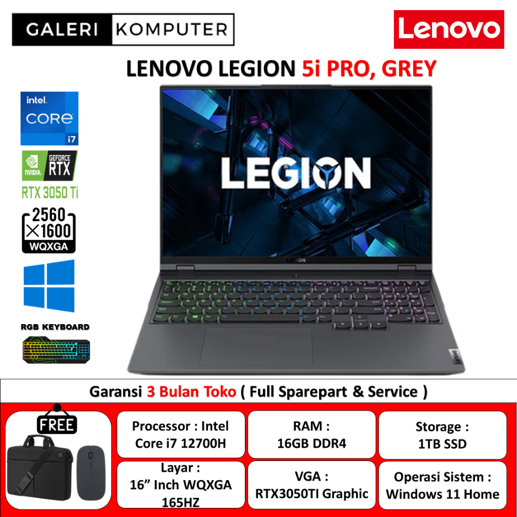 Jual LAPTOP LENOVO LEGION 5I PRO 16 INTEL I7 12700H 16GB DDR5 1TB SSD RTX3050TI-4GB 16.0 WQXGA ...