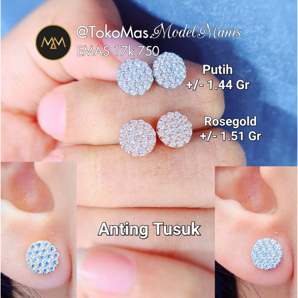 Jual Anting Tusuk Bulat diamond looks emas putih 750 kadar 17k | Shopee ...