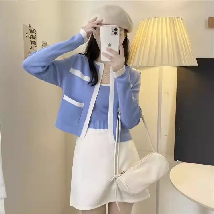 Jual AJWShop WAB Atasan Tanktop Cardigan Set Lengan Panjang Korean Style Kekinian Rajut Import ...