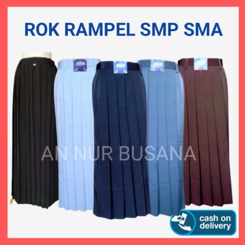 Jual Rok Rempel Sekolah SMP SMA Biru Abu Abu Putih Hitam Coklat Pramuka Panjang | Shopee Indonesia