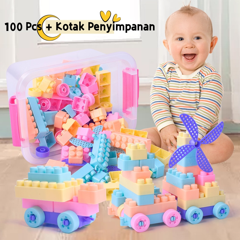 Jual MAINAN Block Balok Besar 100 PCS Mainan Blok Anak Edukasi Balok ...