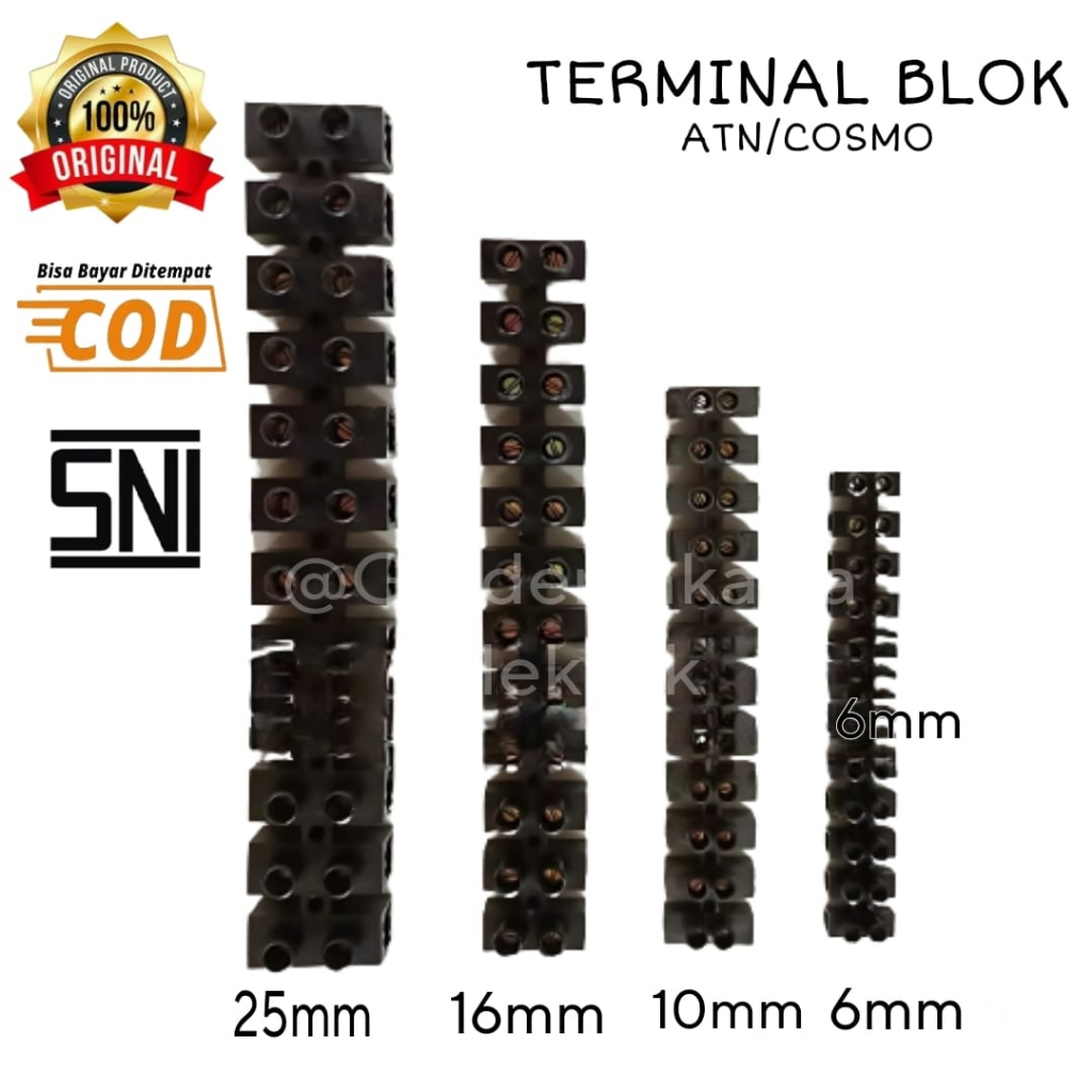 Jual Terminal Blok 6mm 10mm 16mm 25mm Hitam ATN/Cosmo Sambungan Kabel ...