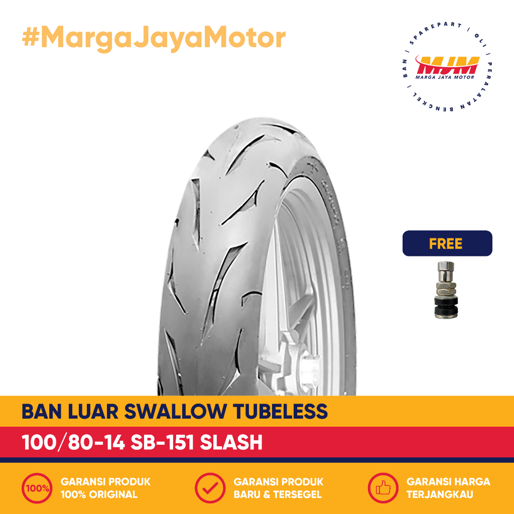 Jual Ban Luar Swallow Slash SB-151 100/80-14 Tubeless Free Pentil ...