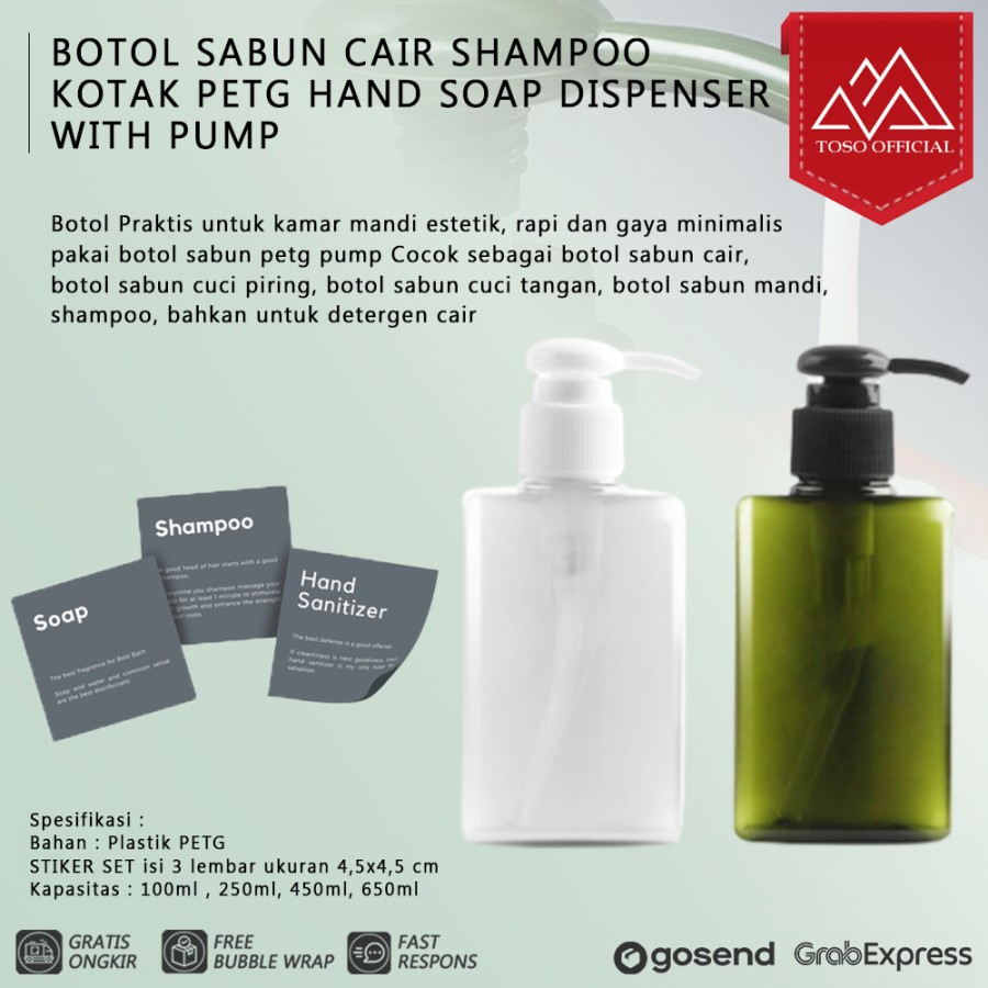 Jual BOTOL SABUN CAIR SHAMPOO KOTAK PETG HAND SOAP DISPENSER WITH PUMP ...