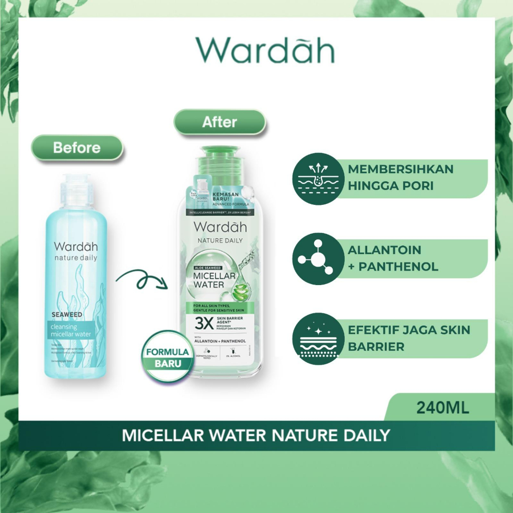 Jual Wardah Nature Daily Aloe Seaweed Micellar Water 240ml(KEMASAN BARU ...