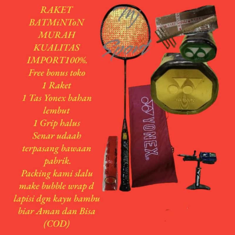 Jual Raket badminton cocok buat pemula N remaja bonus 1 tas + 1 grip ...