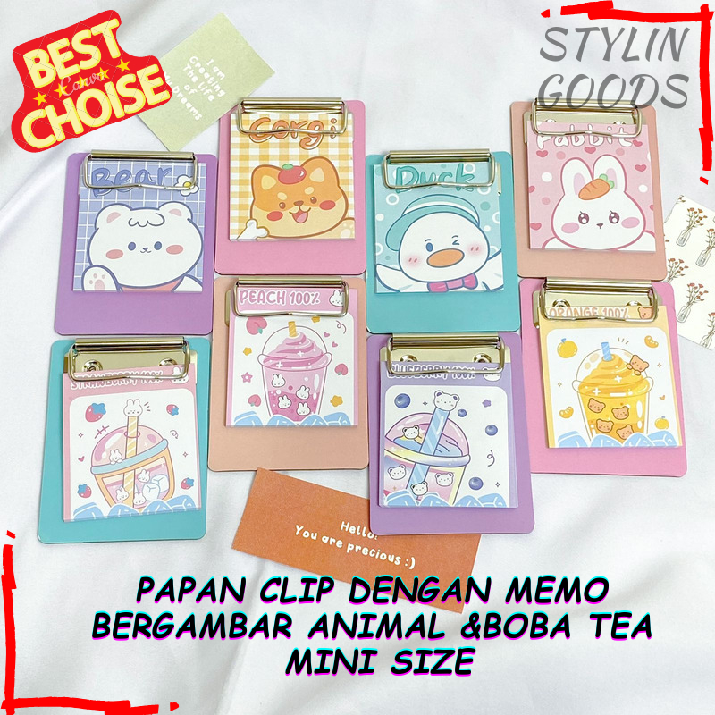 Jual PAPAN CLIP DENGAN MEMO BERGAMBAR RABIT BEAR BOBA TEA CORGI DUCK ...