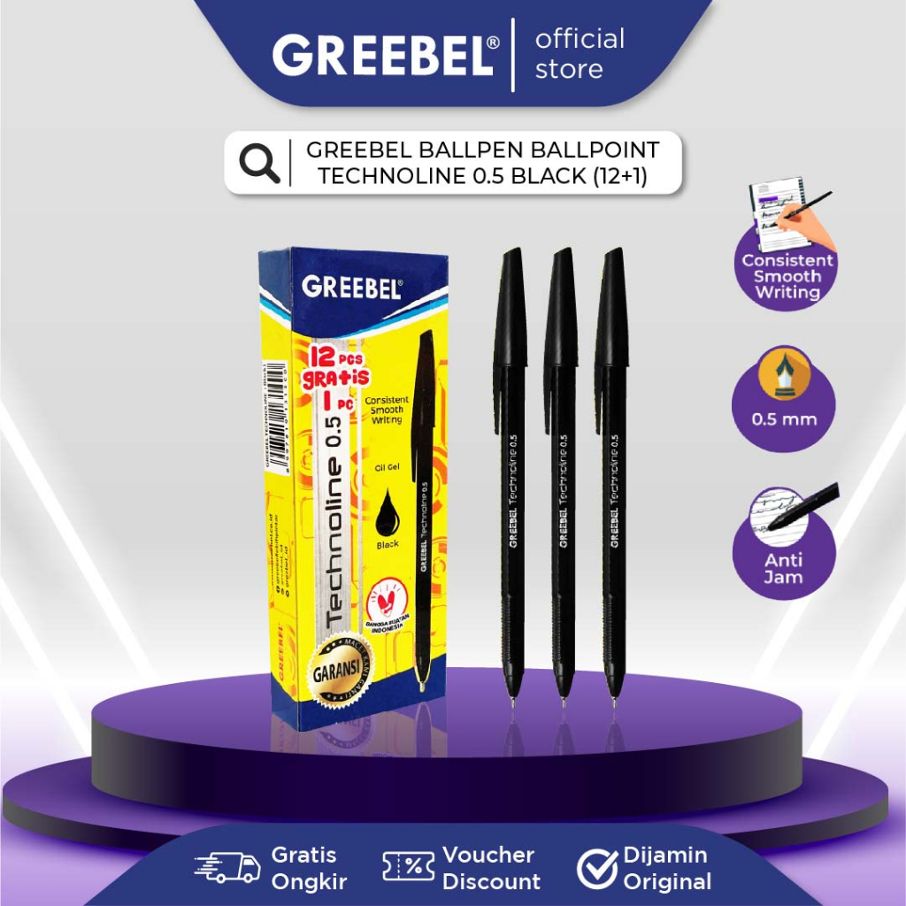 Jual Pulpen Tinta Greebel Technoline 0,5 Warna Hitam Pena Pen Alat ...