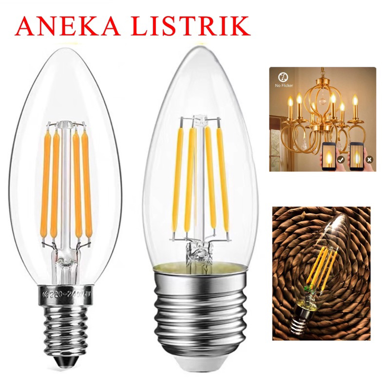 Jual LAMPU LED FILAMENT FILAMEN 4W FITING E14 / E27 LAMPU HIAS LED CANDLE FITTING E14 4WATT C35 ...