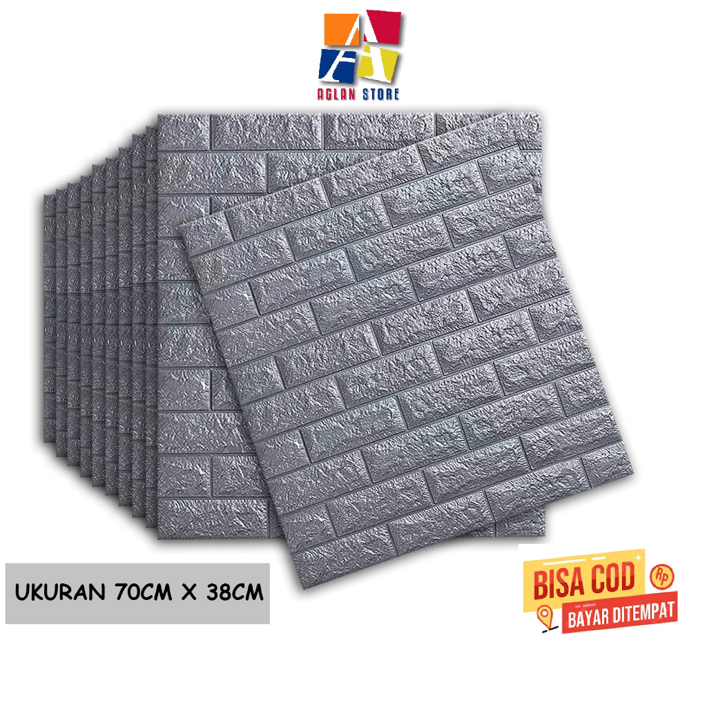 Jual Wallpaper 3D Foam motif timbul Batu Bata Abu Silver 70x38 Stiker ...