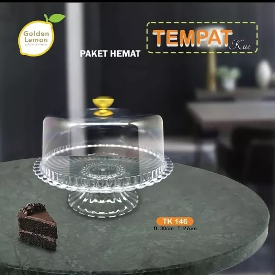 Jual Tempat Kue Bulat Cantik Bening TK 146 Golden Lemon Cake Tray ...