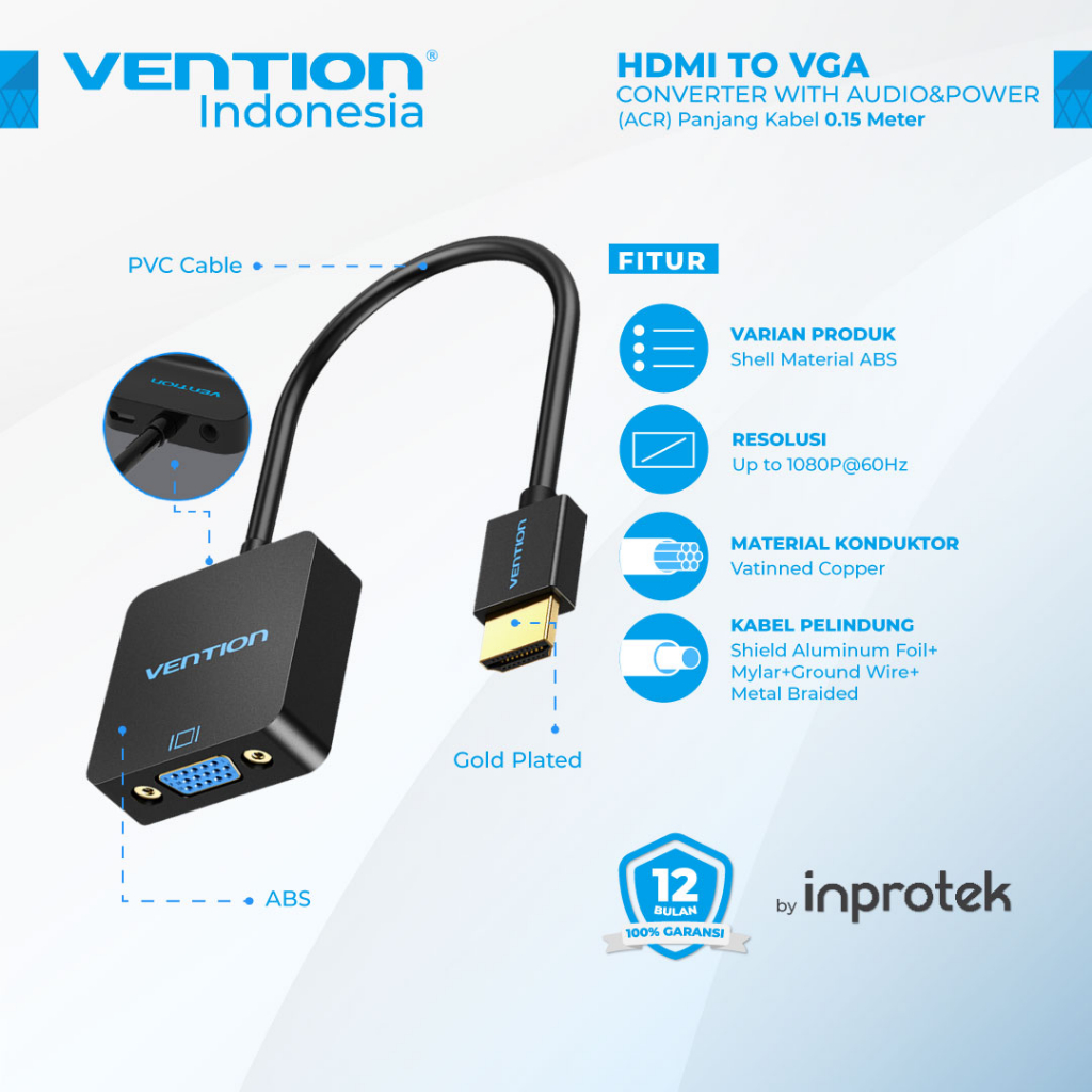 Jual Vention ADAPTOR Converter HDMI to VGA 1080p @60Hz FULL HD ACR ...