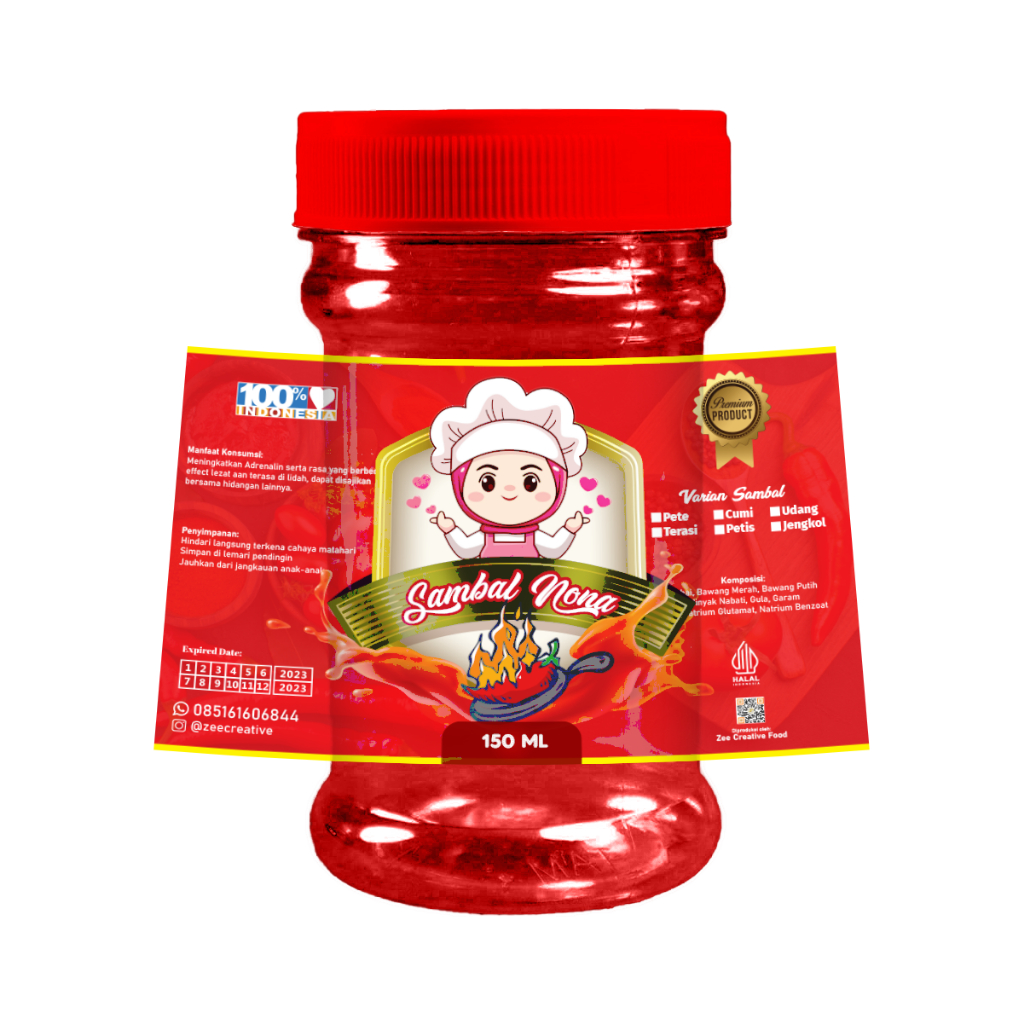 Jual Cetak Stiker Sambal Label Toples Botol Kemasan 150 gram Bisa ...