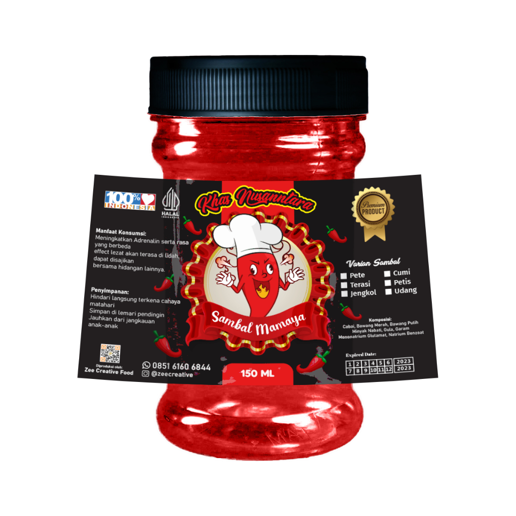 Jual Cetak Stiker Sambal Label Toples Botol Kemasan 150 gram Bisa ...