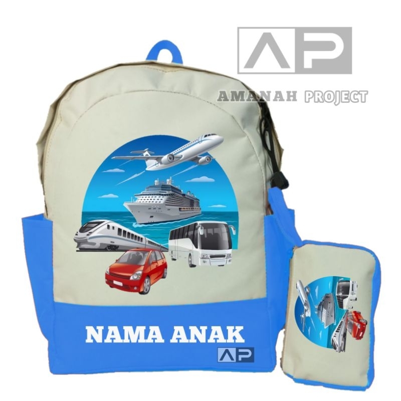 Jual Tas Ransel Anak Sekolah SD Custom Gambar Transfortasi (FREE CETAK NAMA) | Shopee Indonesia