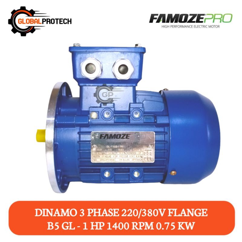 Jual Dinamo Penggerak B5 Flange 1 HP 1400 RPM Famoze Pro 3 Phase 0.75 KW Vertical Electric Motor ...