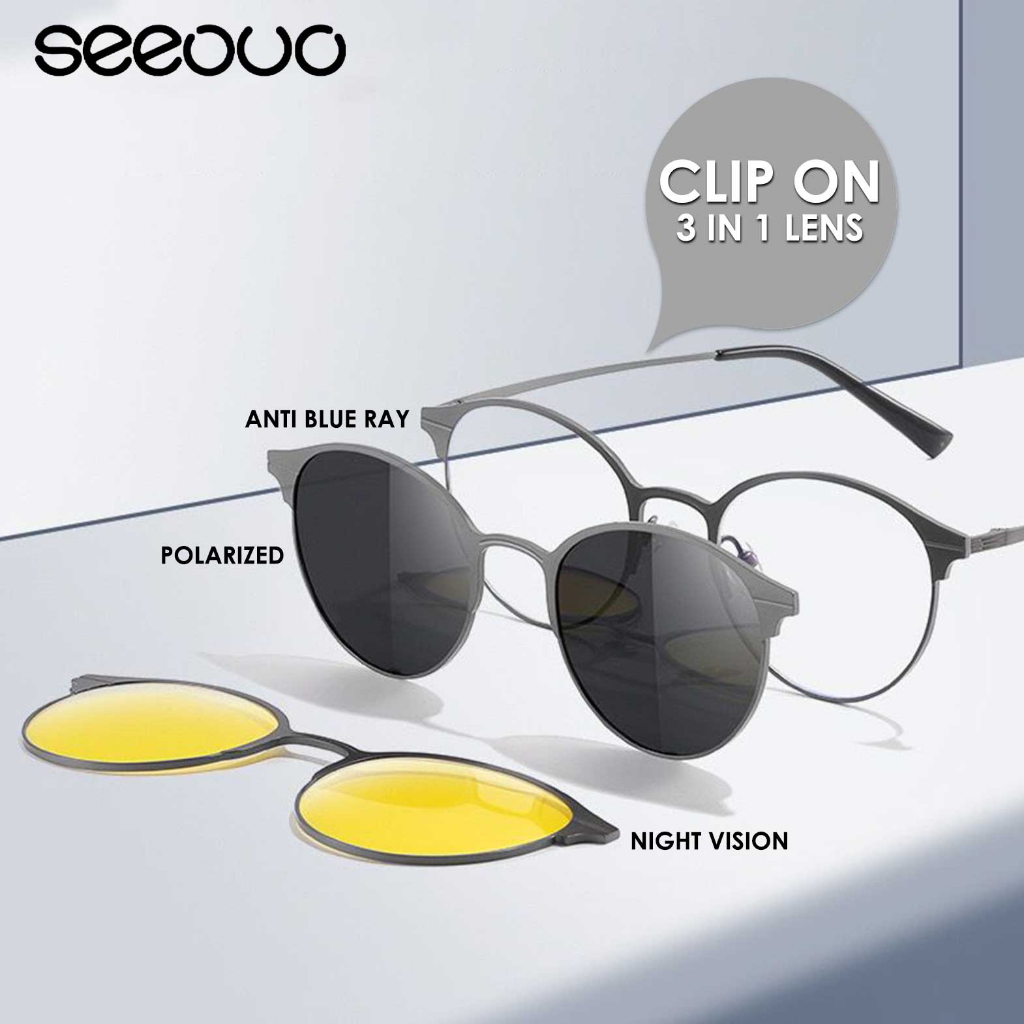 Jual Seeouo Kacamata Antiradiasi Blueray Clip On 3in1 Polarized Model Oval Bahan Metal Bisa ...