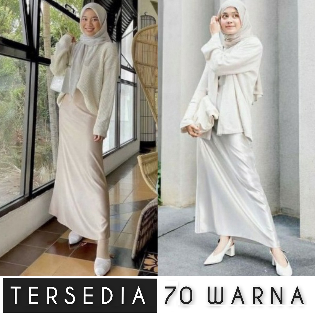 Jual Rok ALine Satin Ready 70 Pilihan Warna | Size L & XL Bisa request ...