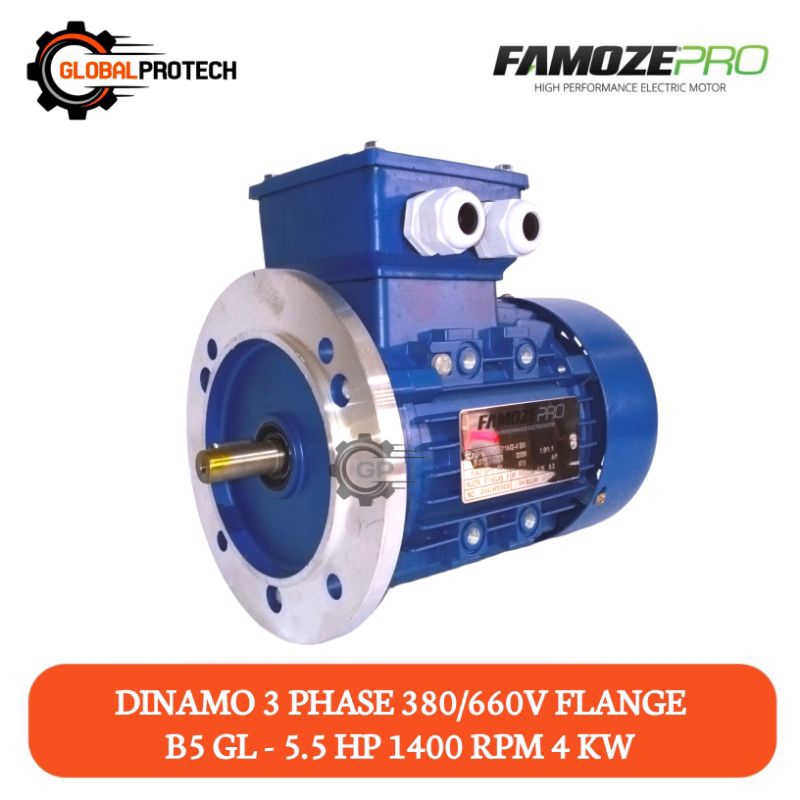 Jual Dinamo 3 Phase 5,5 HP 1400 RPM B5 Flange Vertikal Famoze Pro GL 4 KW Dinamo Penggerak Alat ...
